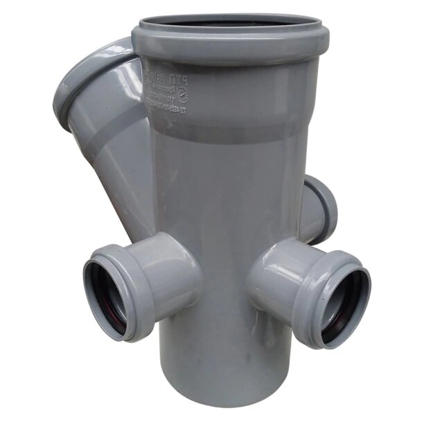 Крестовина канализационная РТП двухплоскостная d110/110 мм угол 45°/d50+50+50 угол 90° лев+прав+тыл