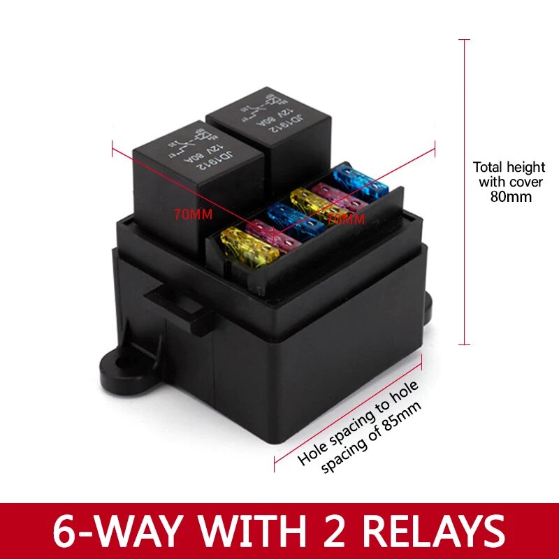 Автомобильный 6-контактный блок предохранителей с блоком релейного блока, 12-контактный 10-контактный 8-контактный модифицированный блок предохранителей для защиты цепи 6 Way with 2 relay
