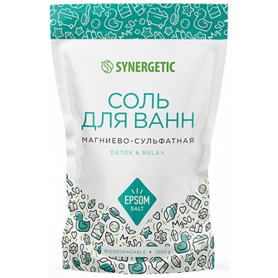 Соль для ванн Synergetic Магниево-сульфатная с Маслом Эвкалипта, 1 кг