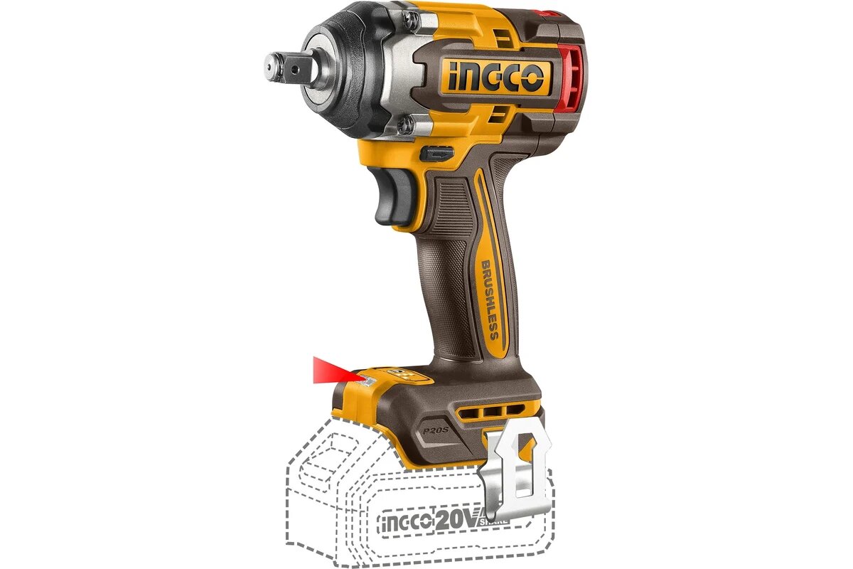 INGCO Аккумуляторный ударный гайковерт BL 20В 500Hm 1/2 ABR SUPER INDUSTRIAL CIWLI2050