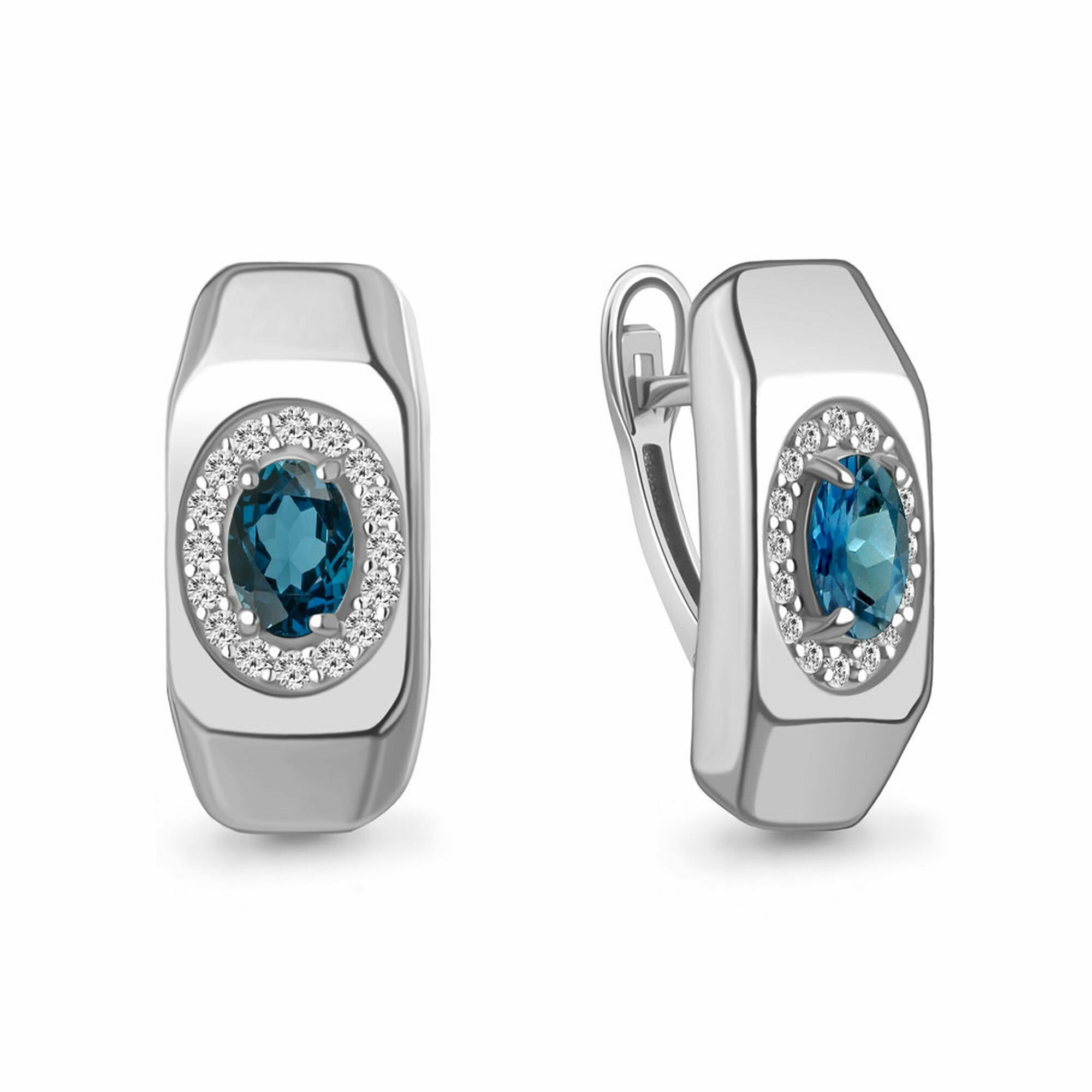 Серьги, серебро, 925 проба, родирование, фианит, Лондон топаз