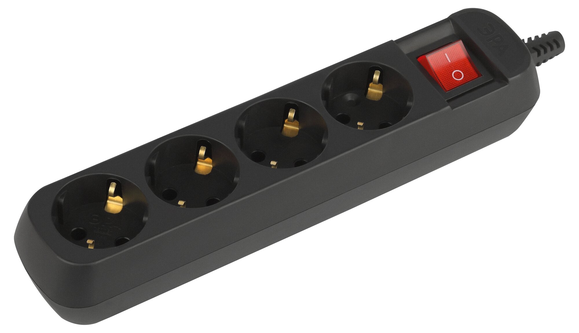 Блок розеток ЭРА KX-4es-B 4 гнезда 16А 3500Вт IP20 с заземляющими контактами и выключателем, черный Б0061734 / колодка электрическая для удлинителя