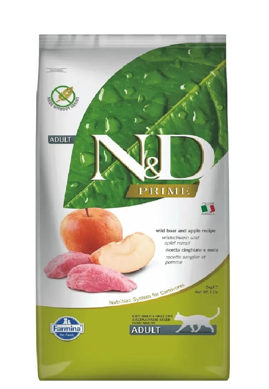 Farmina Корм сухой N&D Prime Cat Boar & Apple Adult кабан с яблоком для взрослых кошек 5 кг