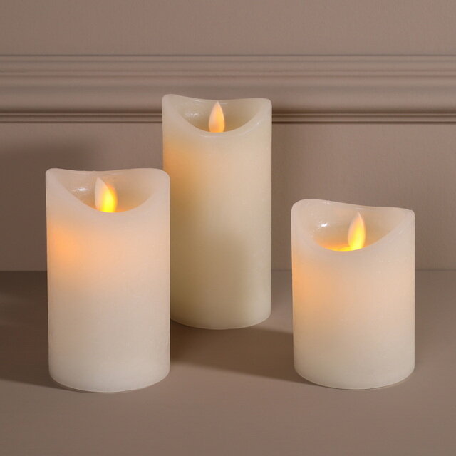Набор восковых светильников свечей Живое Пламя 10-15 см, 3 шт, с пультом управления, на батарейках, Koopman, AX5400190