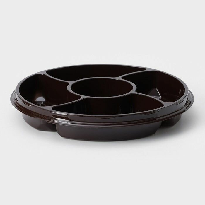 Менажница пластиковая одноразовая, d 26 4,2 см, 5 секций, дно, круглая, 110 шт/уп , цвет коричневый