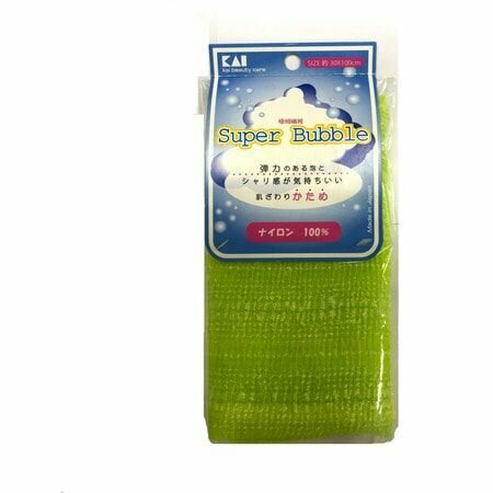 KAI Мочалка для тела (с объёмным плетением жёсткая), 30 см х 100 см, Цвет: Зелёный