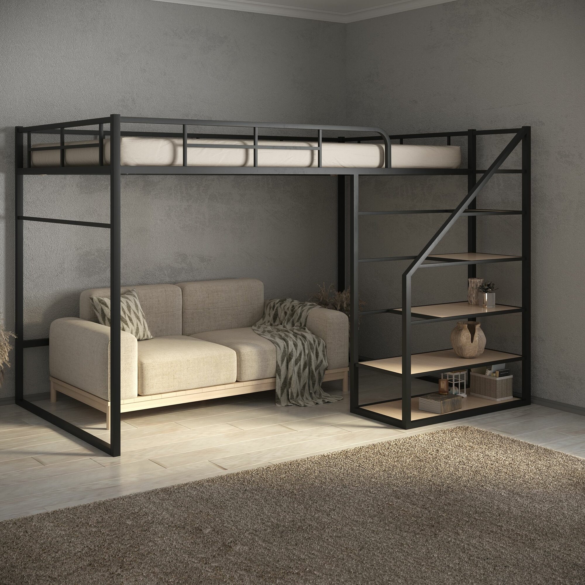 Кровать чердак Атик, спальное место 120х190 черный