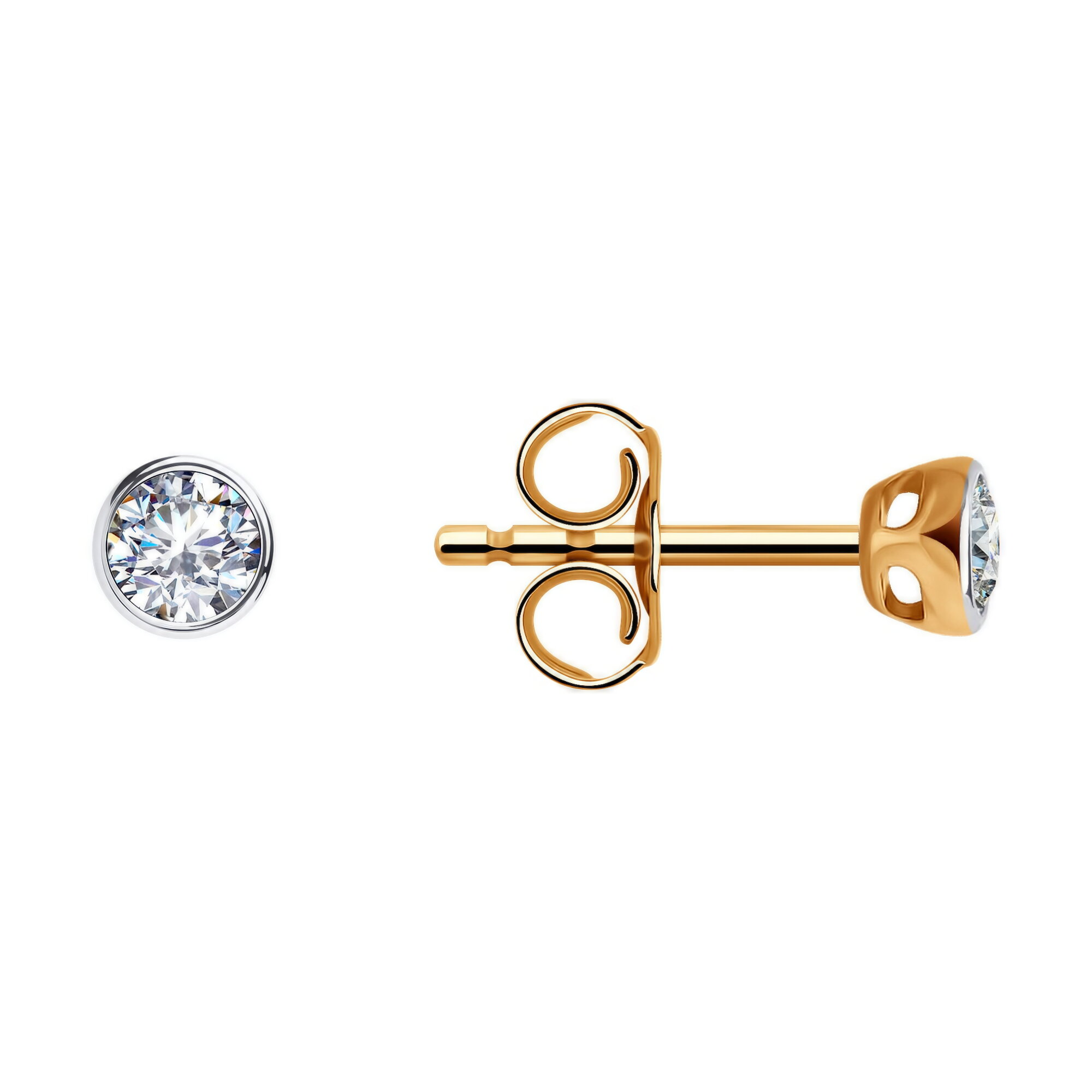 Серьги пусеты, красное золото, 585 проба, фианит
