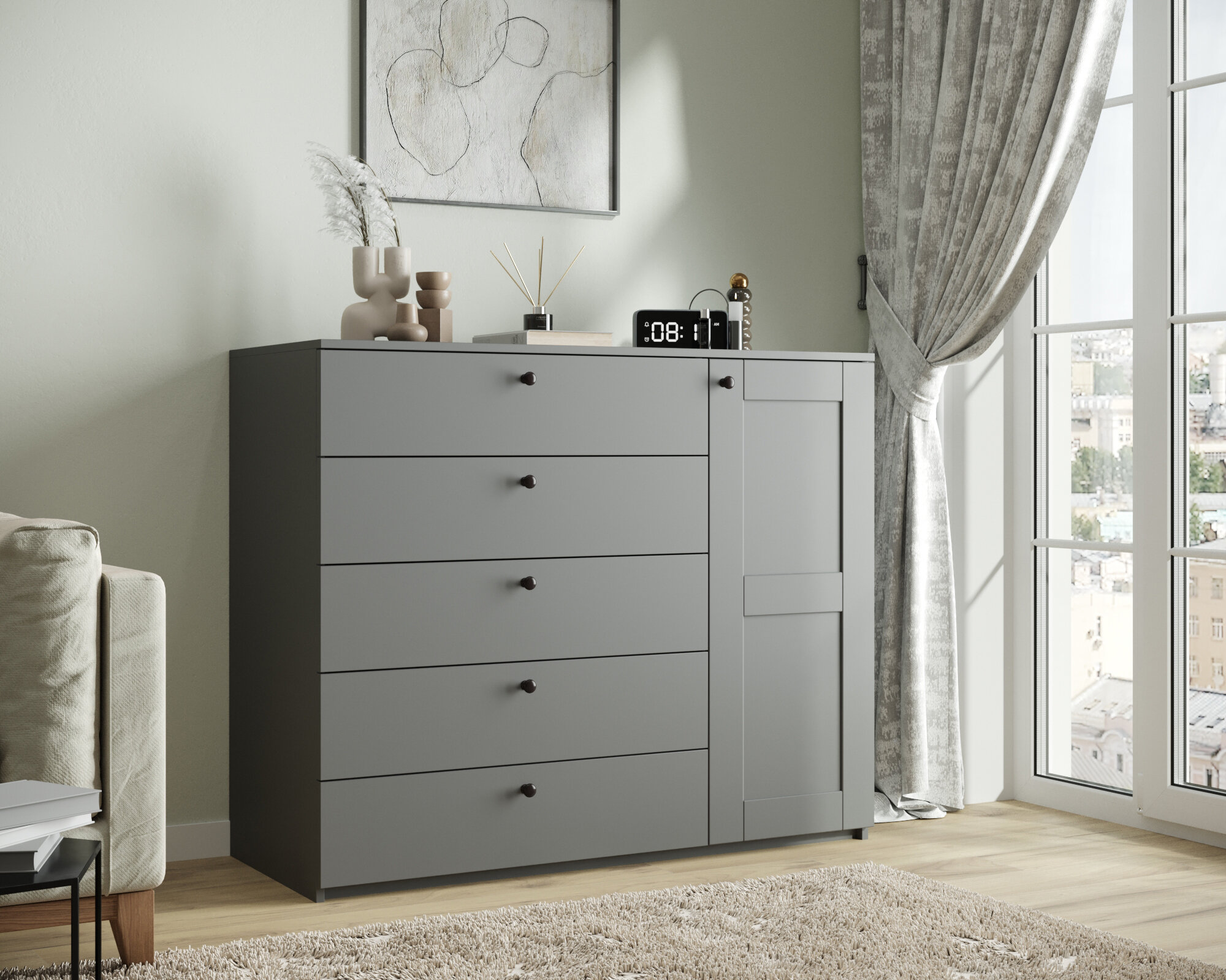 Комод с выдвижными ящиками Мебель на Руси "Ричи 5" 120х100х50 Серый графит