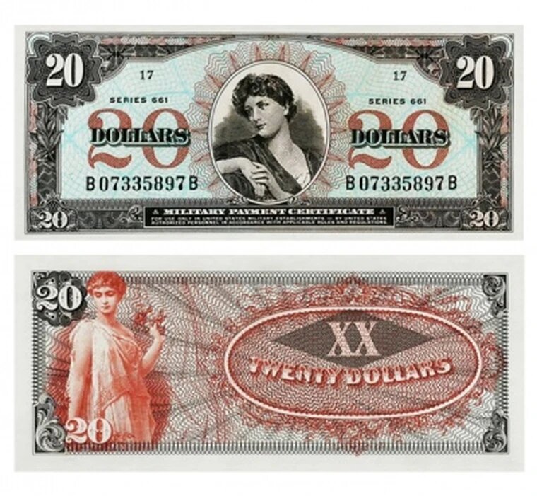 20 долларов 1968 США военный платежный сертификат, сувенирная копия, банкноты и купюры редкие коллекционные