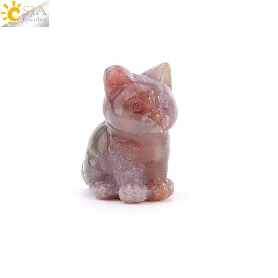 Фигурка кошки из розового кварца CSJA Indian Agate