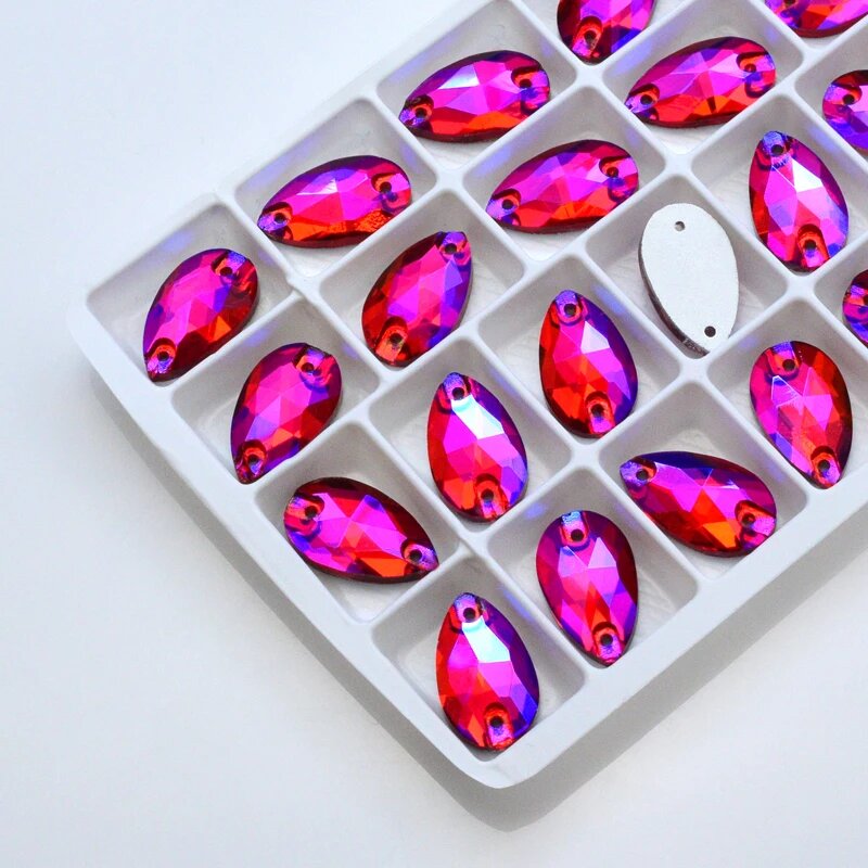 Пришивные стразы стекло кристалл AB капли Фиолетовый, 17x28mm 12pcs, lt.siam AB