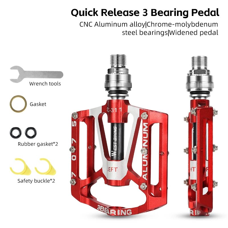 Велосипедные педали WEST BIKING быстросъемные алюминиевые Красный, Quick Release Red