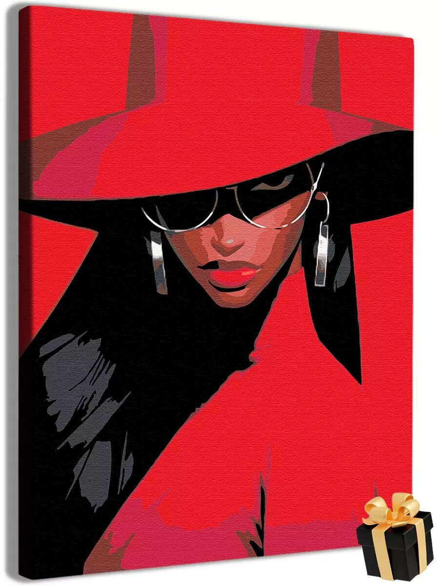 Картина по номерам Девушка красная шляпа