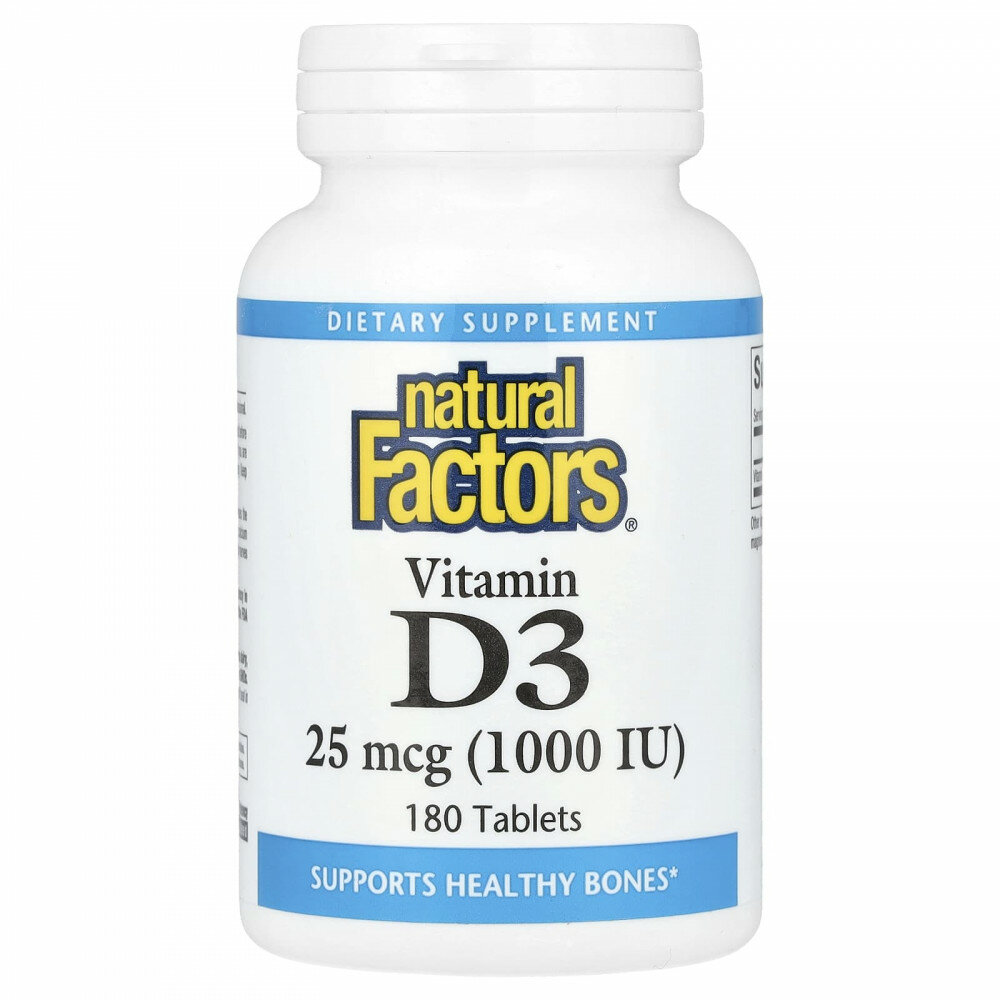 Natural Factors, витамин D3, 25 мкг (1000 МЕ), 180 таблеток
