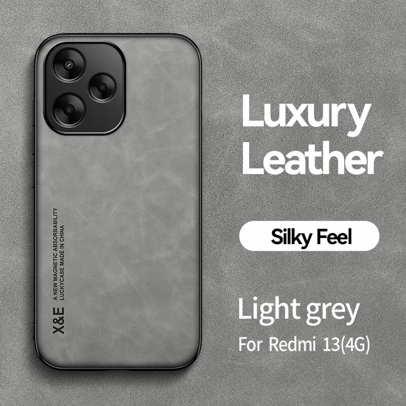 FASNYA Кожаный чехол на Redmi 13 4G/Redmi Note13R 5G/ Xiaomi Poco M6 4G (Редми 13 4G/ Ноут 13R 5G/ Ксиаоми Поко M6 4G) с защитой камеры противоударный, ля магнитного авто-держателя