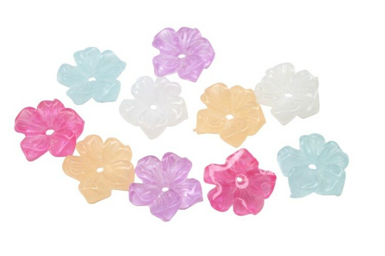 Бусина Цветок 13х12х3мм, отверстие 1,2мм, ассорти цветов, смола, 524-070, 10шт