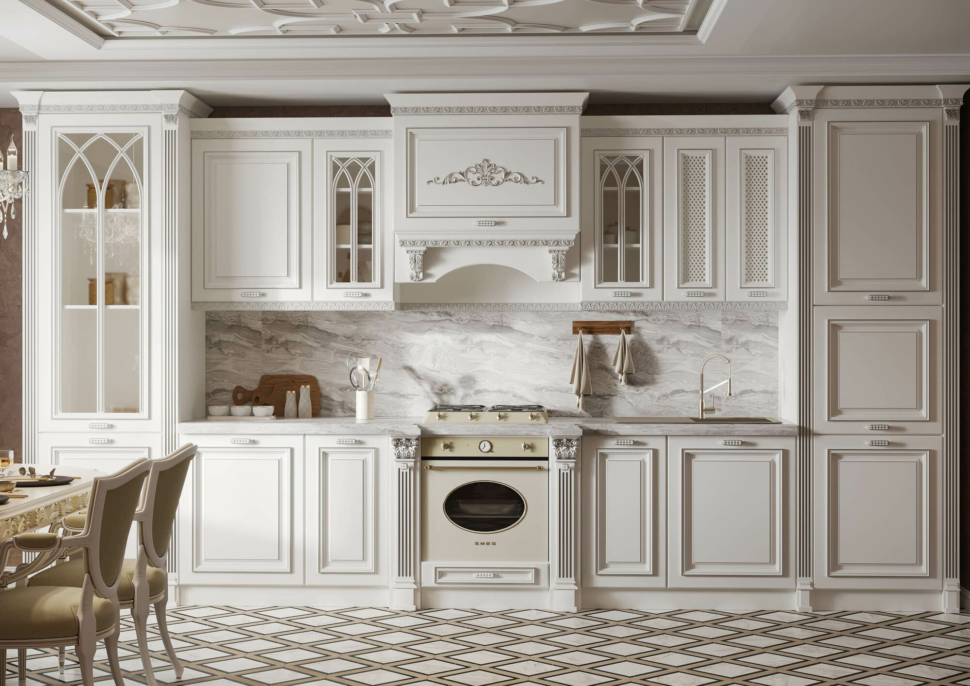 Кухня Арида "Монако", прямая, 4.4 м, белая, серебристая, ЛДСП, МДФ