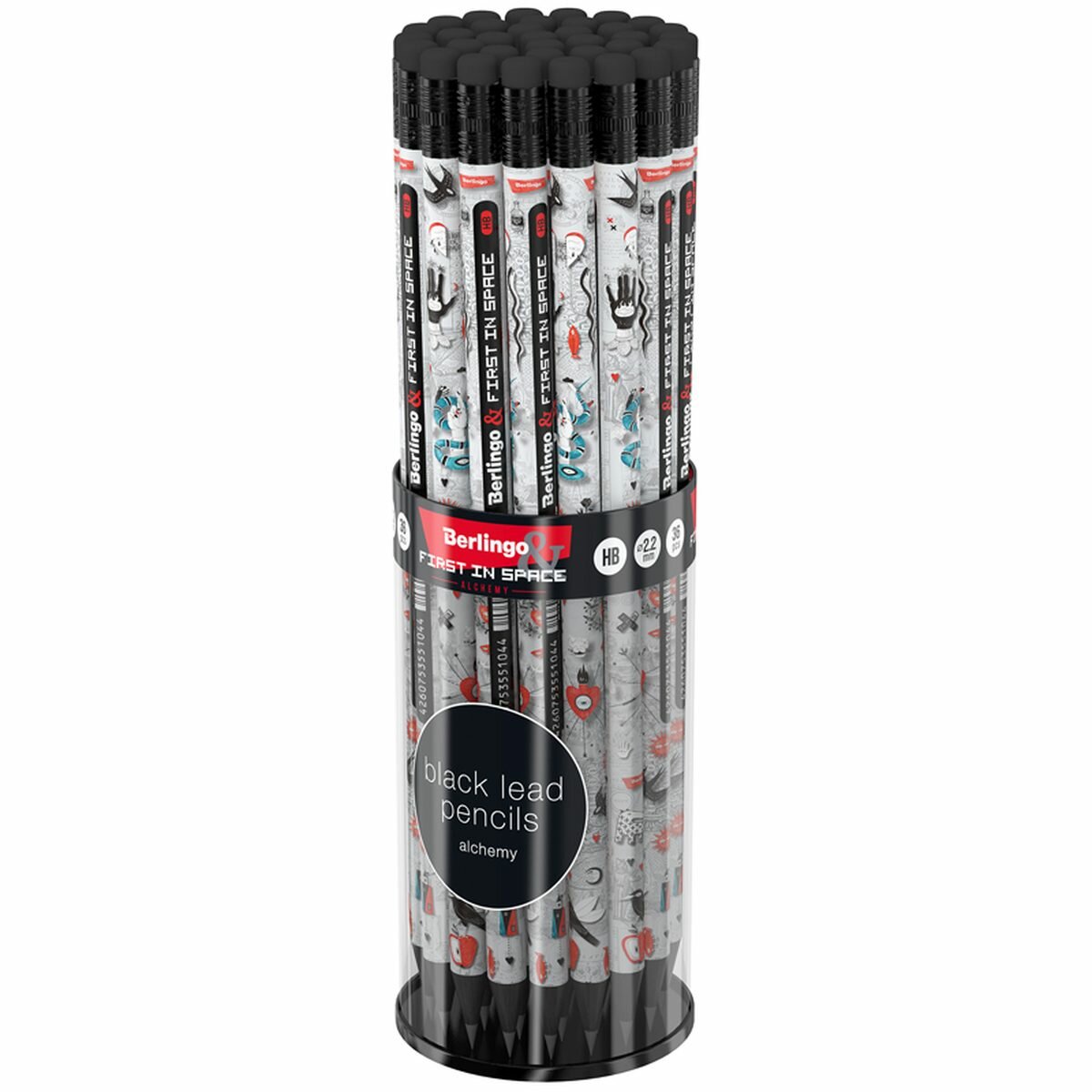 Карандаш чернографитный Berlingo First in Space (НВ, круглый, черное дерево, заточенный, с ластиком) 36шт. (BP01323)