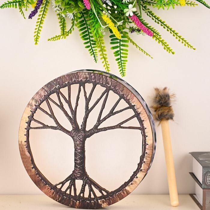 Бубен шаманский, 25 см, дерево (белый)