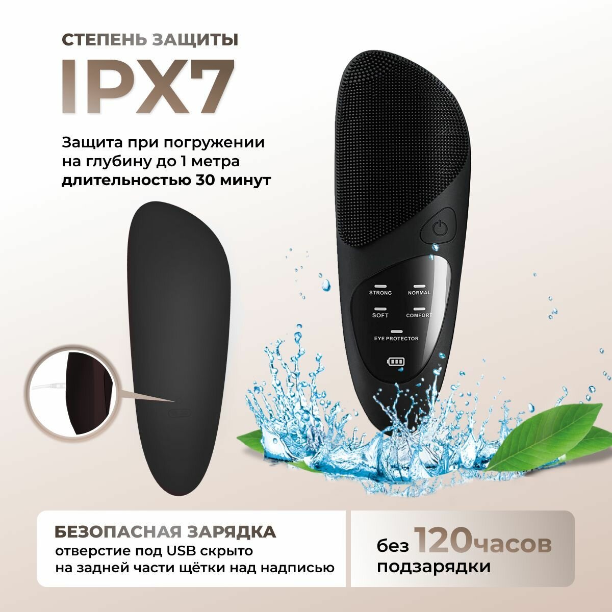 Электрощетка FELORI R829, для глубокого очищения кожи, 5 режимов вибраций, IPX7, силикон