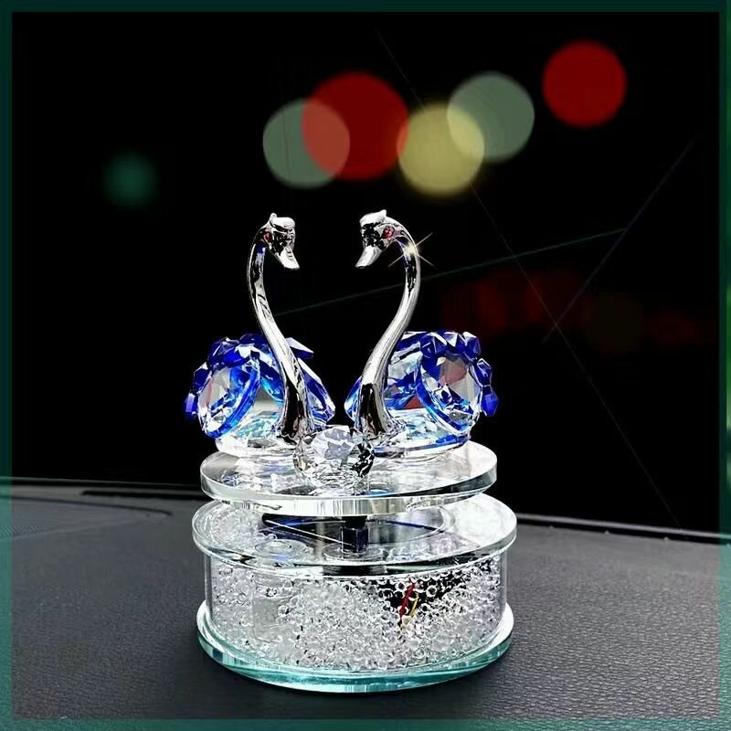 Лебеди из хрустального стекла на солнечных батареях с автоматическим вращением-12.5*9.5cm