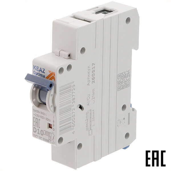 Автоматический выключатель на Din-рейку КЭАЗ OptiDin ВМ-63-1D10 10А/1п/ 6кА 260517