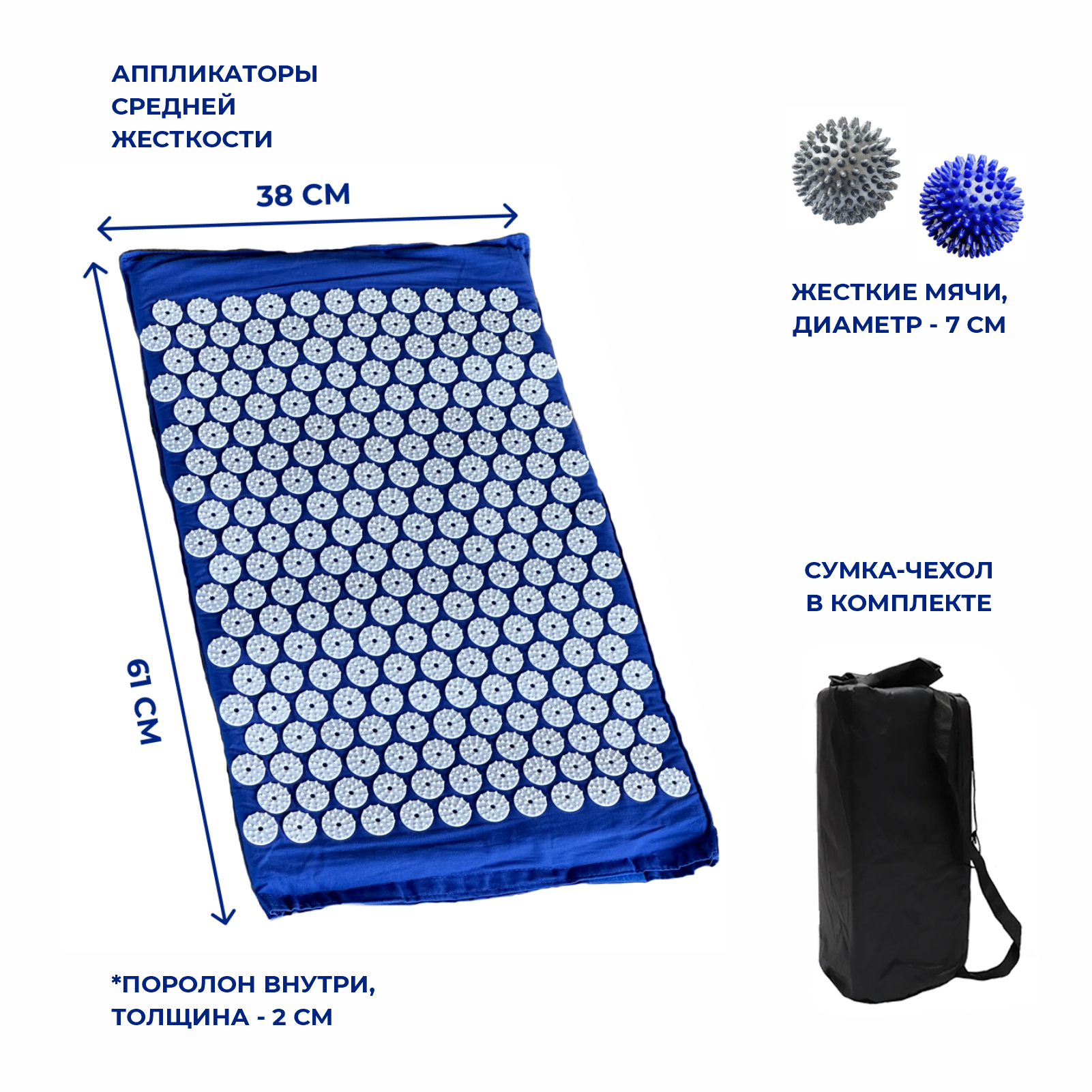 Коврик синий + поролон+ чехол+ 2 мяча синий и серый