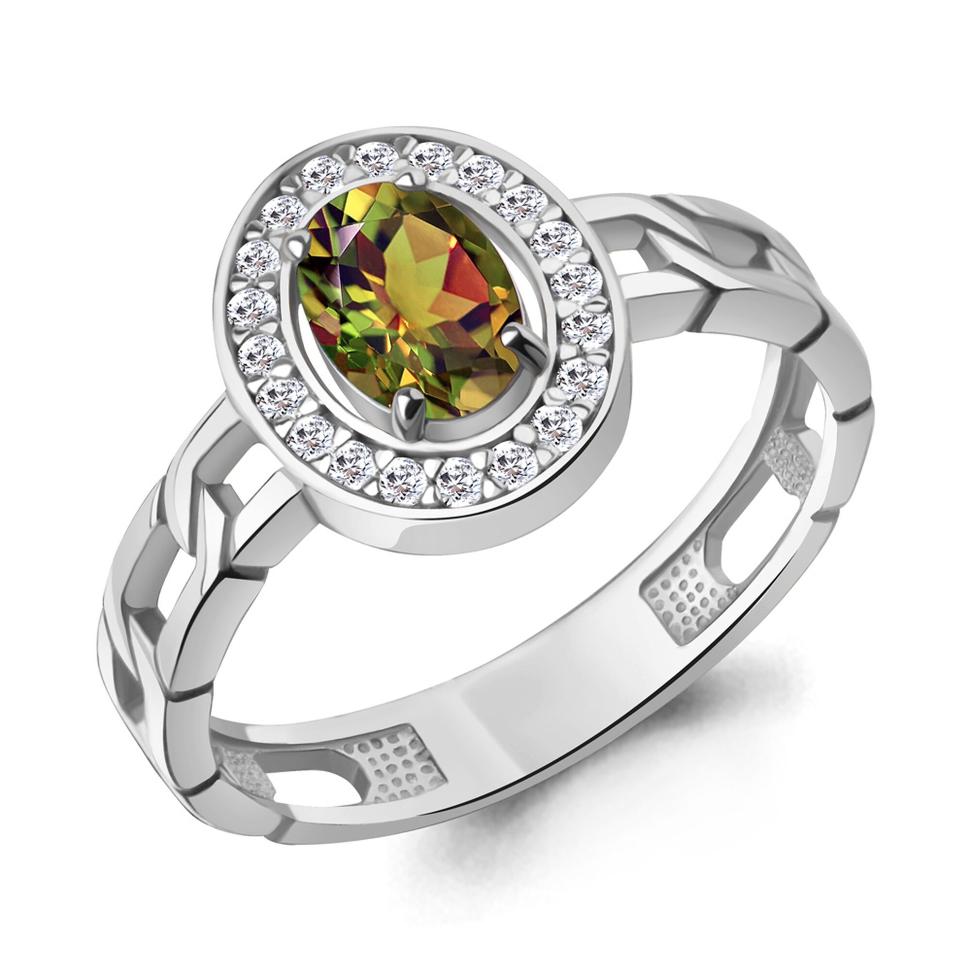 Кольцо, серебро, 925 проба, родирование, султанит, фианит