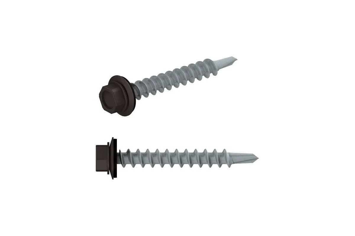 Саморез кровельный 4.8х35 мм цинк, шайба с прокл, PT1, RAL 8019 4500 шт в коробе STARFIX по дереву, цвет серо-коричневый SM-44456-4500