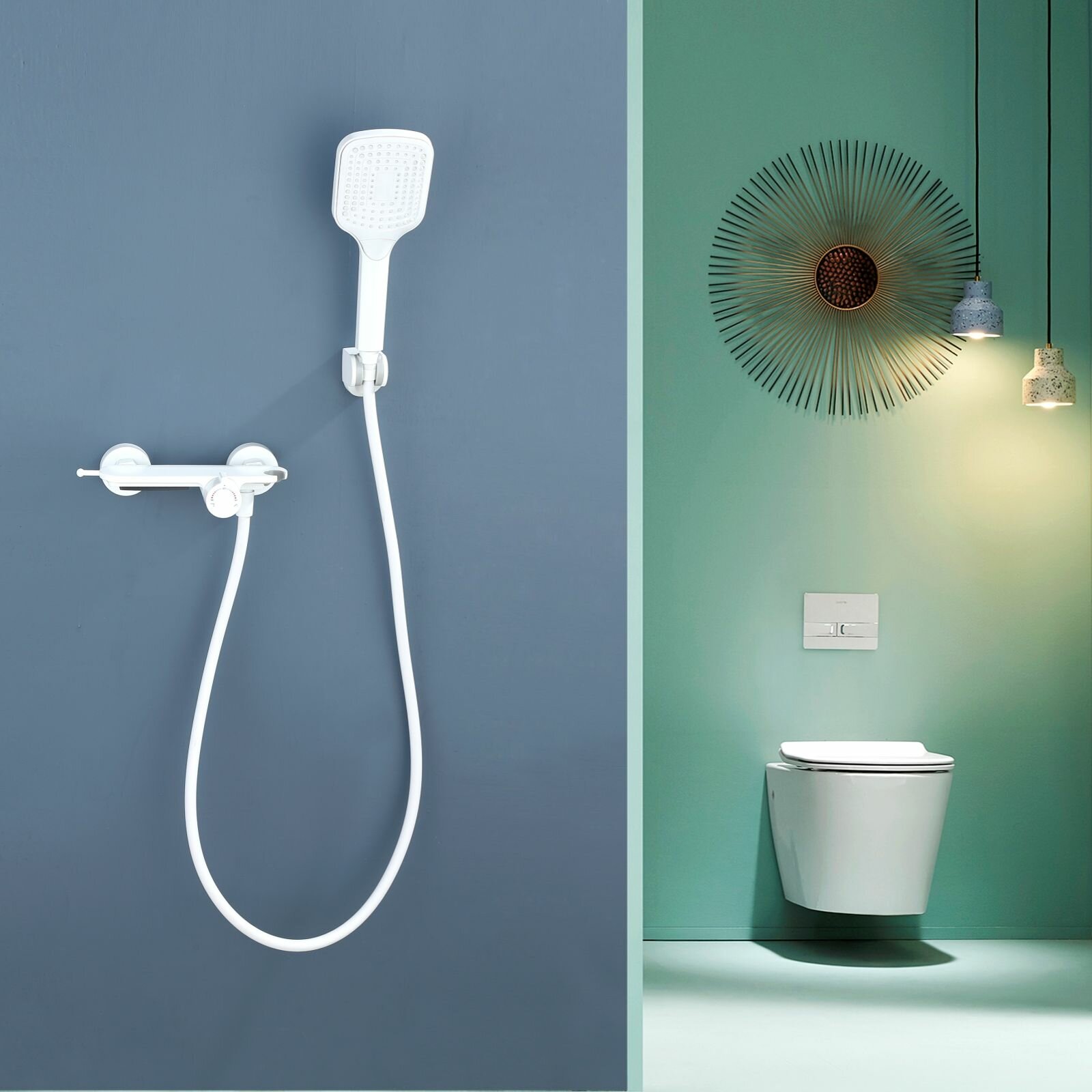 2 Функциональный водопад душевой комплект, Холодная горячая вода, Белый