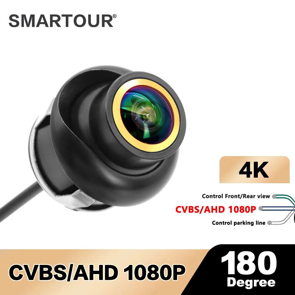 Камера заднего вида SMARTOUR AHD 1920x1080P для автомобиля, 180° ° Камеры для автомобиля с золотистым объективом Fisheye, Full HD, ночное видение, для заднего и переднего обзора