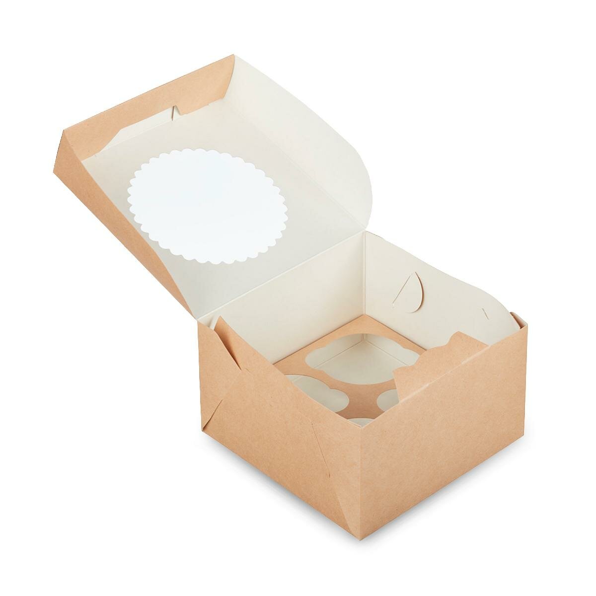 Коробка для капкейков с окном, коробочка с 4 ячейками