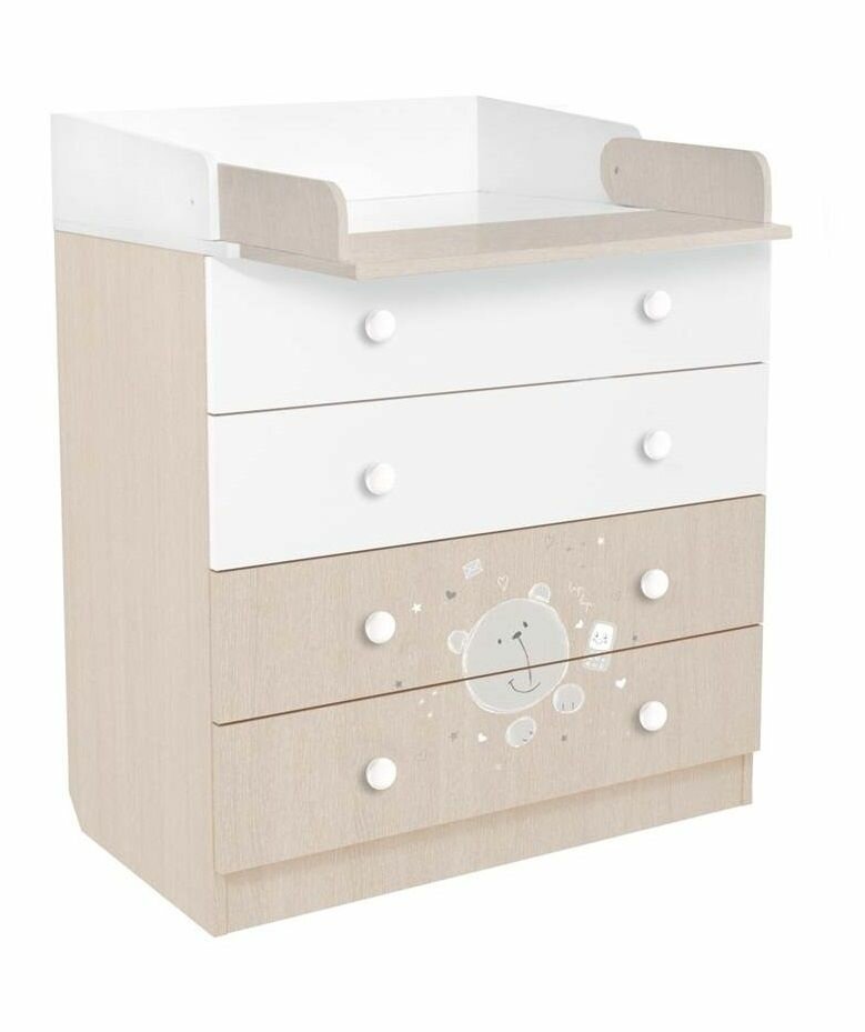 Комод детский с пеленальным столиком Polini kids French 1580, Teddy 1530.62 белый дуб пастель