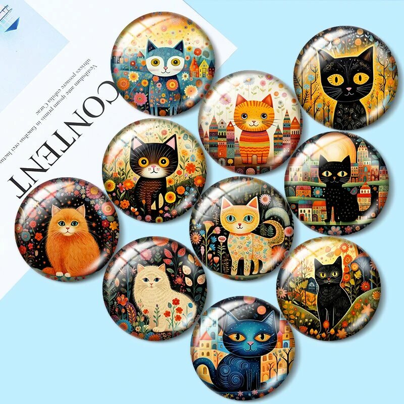 Кабошоны с котами, 10 шт, 12/16/18/25 мм, Цвет: 10pcs-BG6071-