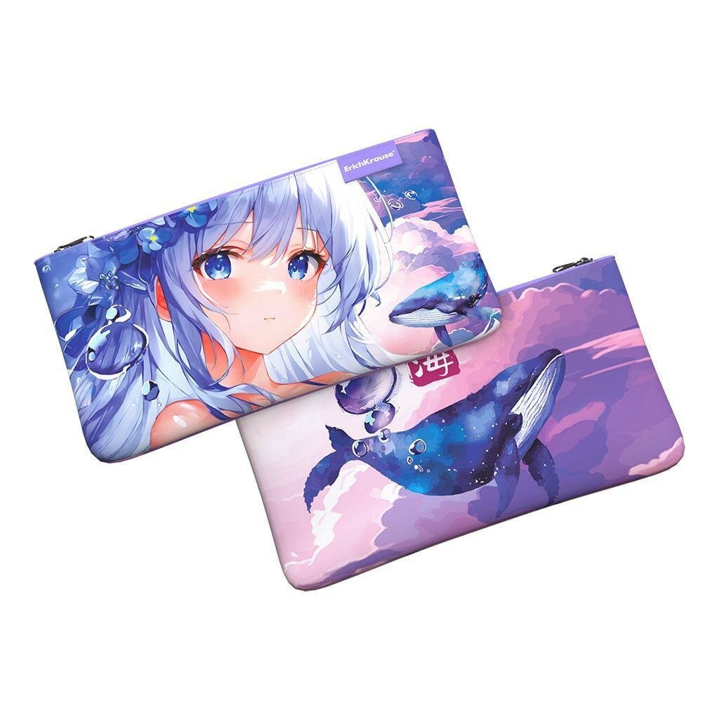 Пенал конверт 220x120мм "Kawaii Whale", вместительный, легкий, полиэстер