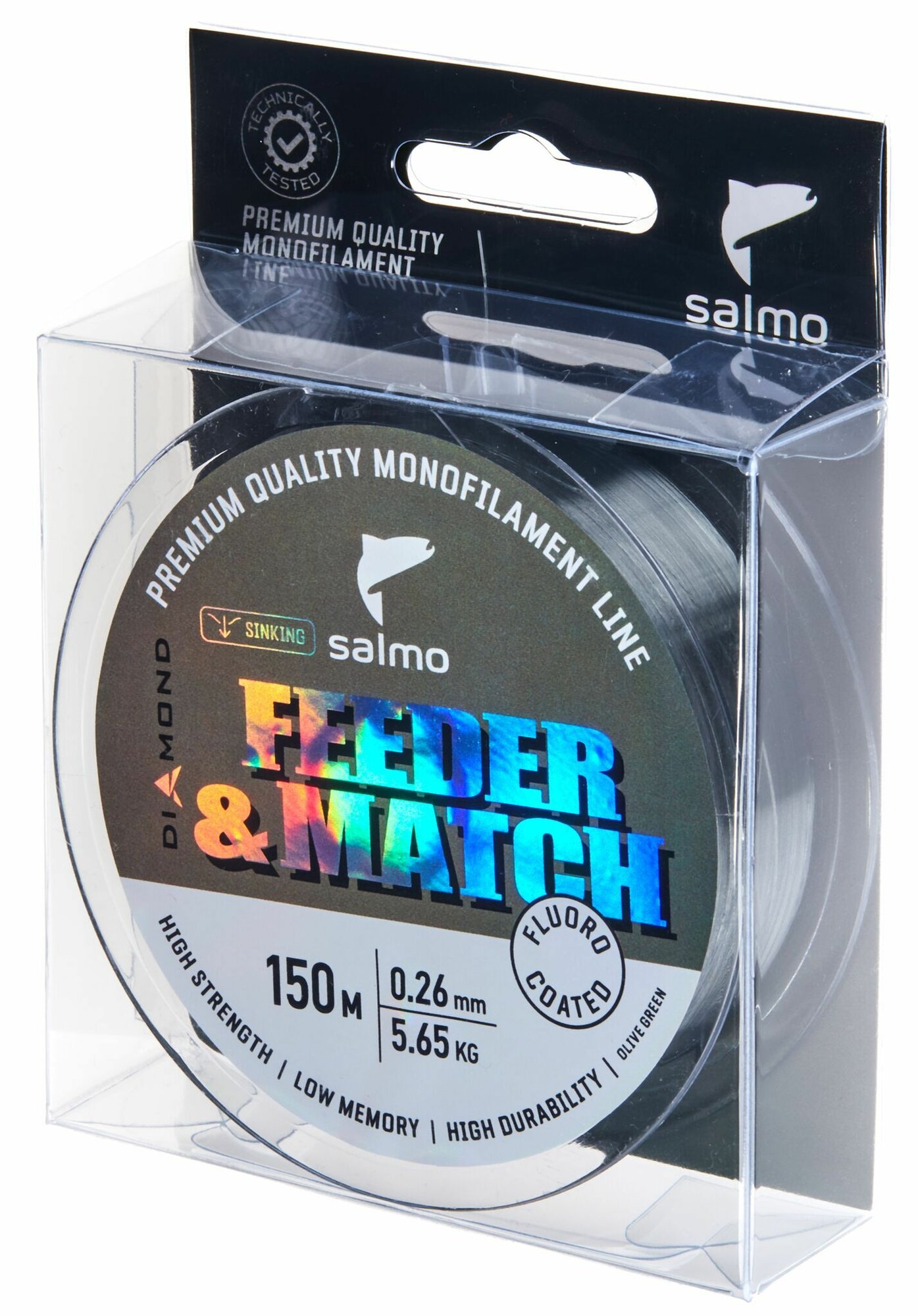 Леска монофильная флюкарбоновая для летней рыбалки Salmo Diamond FEEDER & MATCH FLUORO COATED Olive Green 150/026