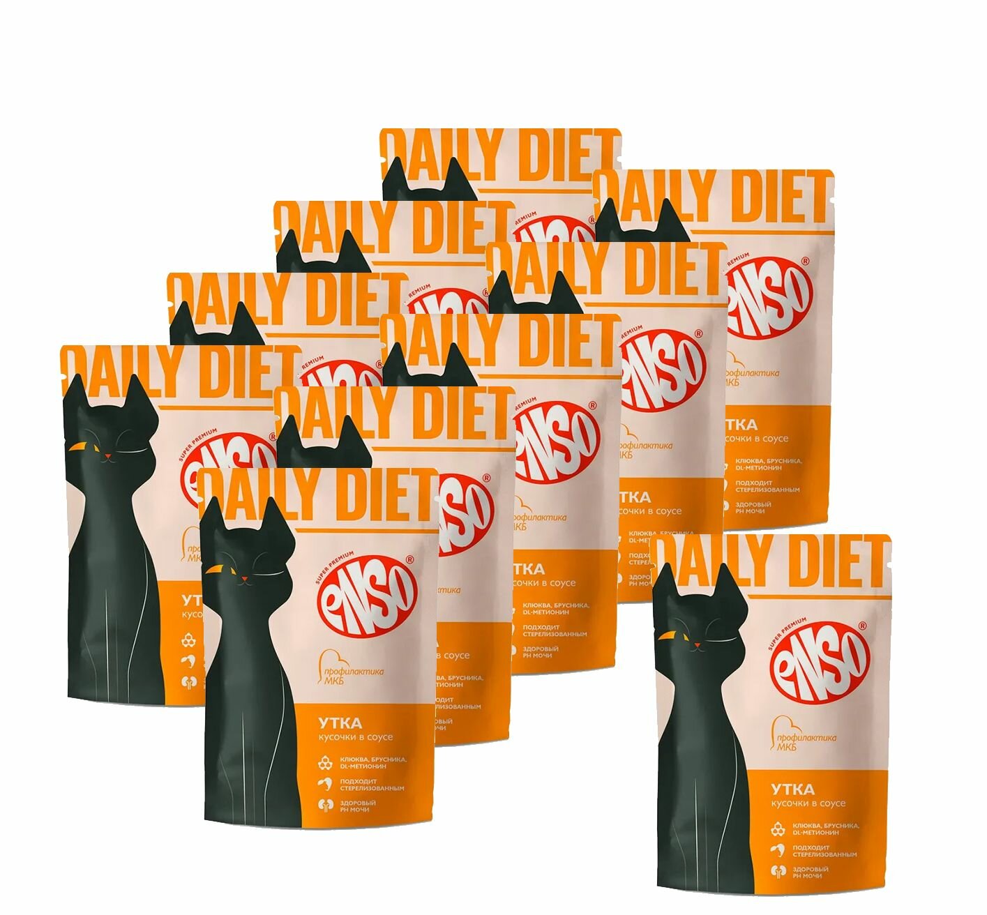 ENSO DAILY DIET Корм влажный полнорационный для взрослых кошек, профилактика МКБ, кусочки в соусе с уткой, пауч 85г x 10 шт.