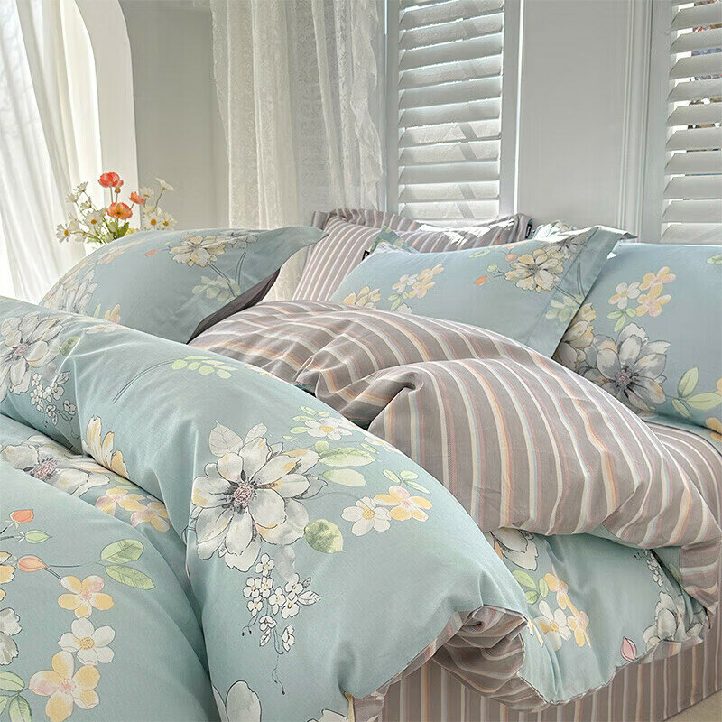 Duoxiai All-Cotton Four-Piece Bedding Set, Double Bed Duvet Cover And Bed Sheet, 1.8m Bed, 229*230cm