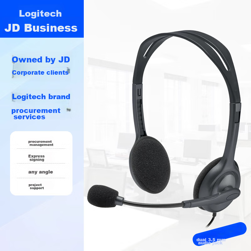 Logitech H110 Enterprise Stereo Office Headset, 3.5mm Wired Over-Ear Headphones with Microphone, Computer And Laptop Headphones