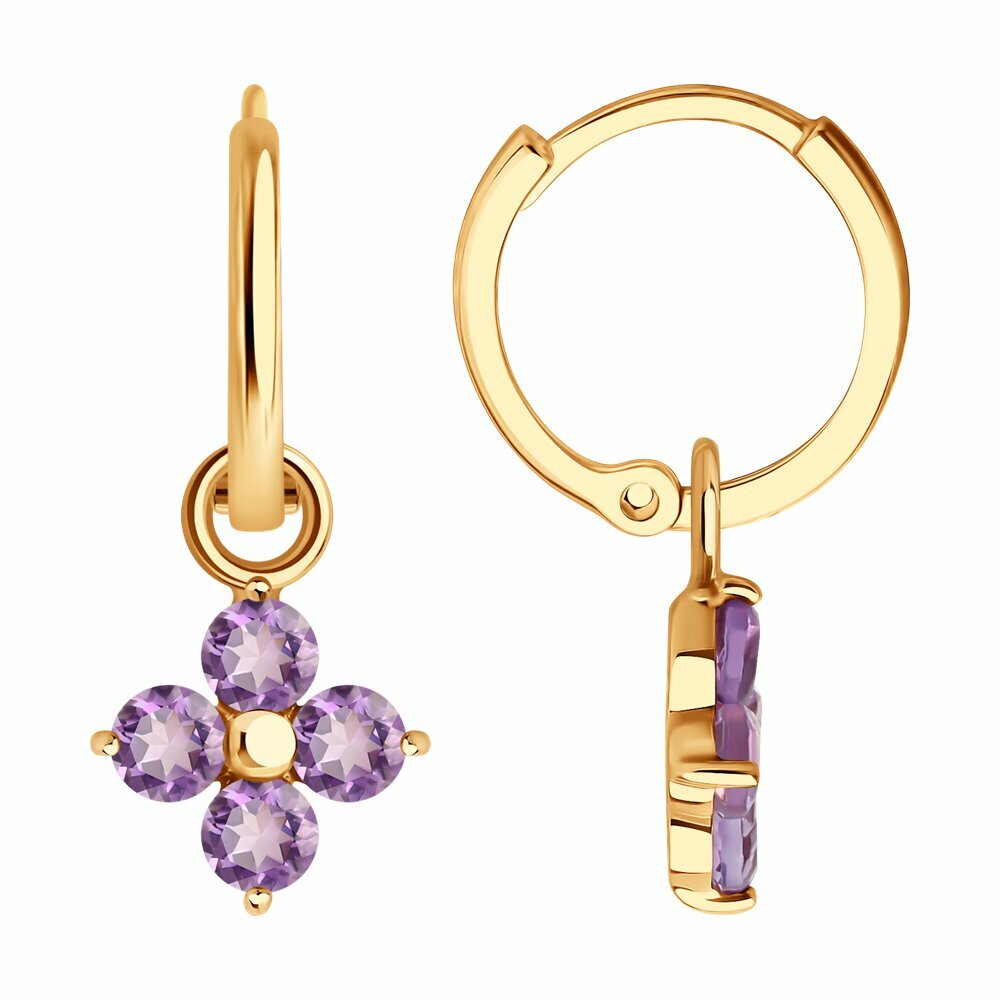Серьги, красное золото, 585 проба, аметист