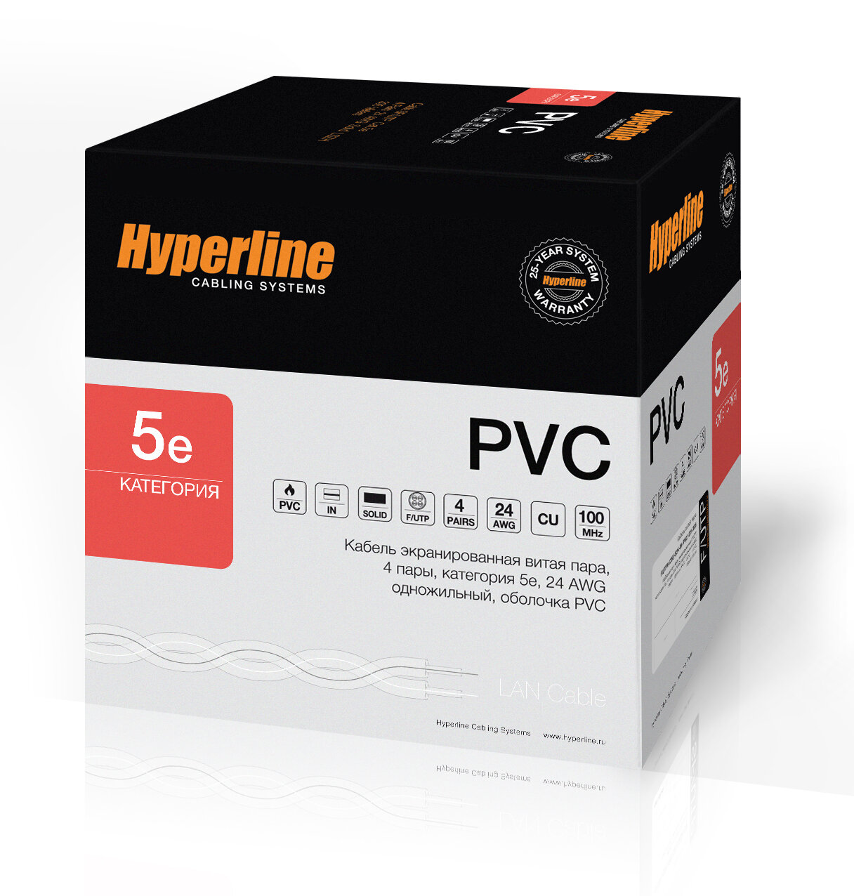 Кабель Hyperline Futp4-C5E-S24-IN-PVC-GY-305 кат.5е F/UTP 4X2X24AWG PVC 305м