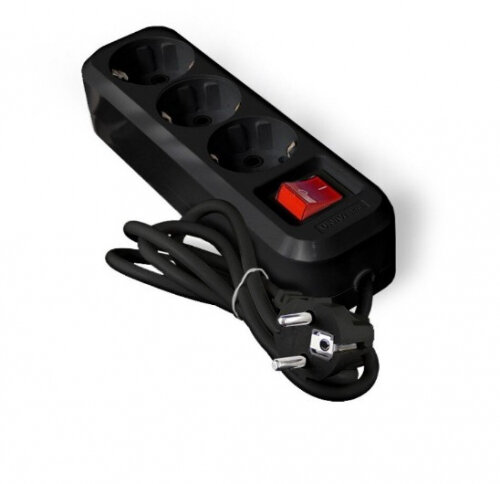 Удлинитель Universal 3х2м с заземл. 16А IP20 S-303 ПВС 3х1 с выкл. черн. 2019