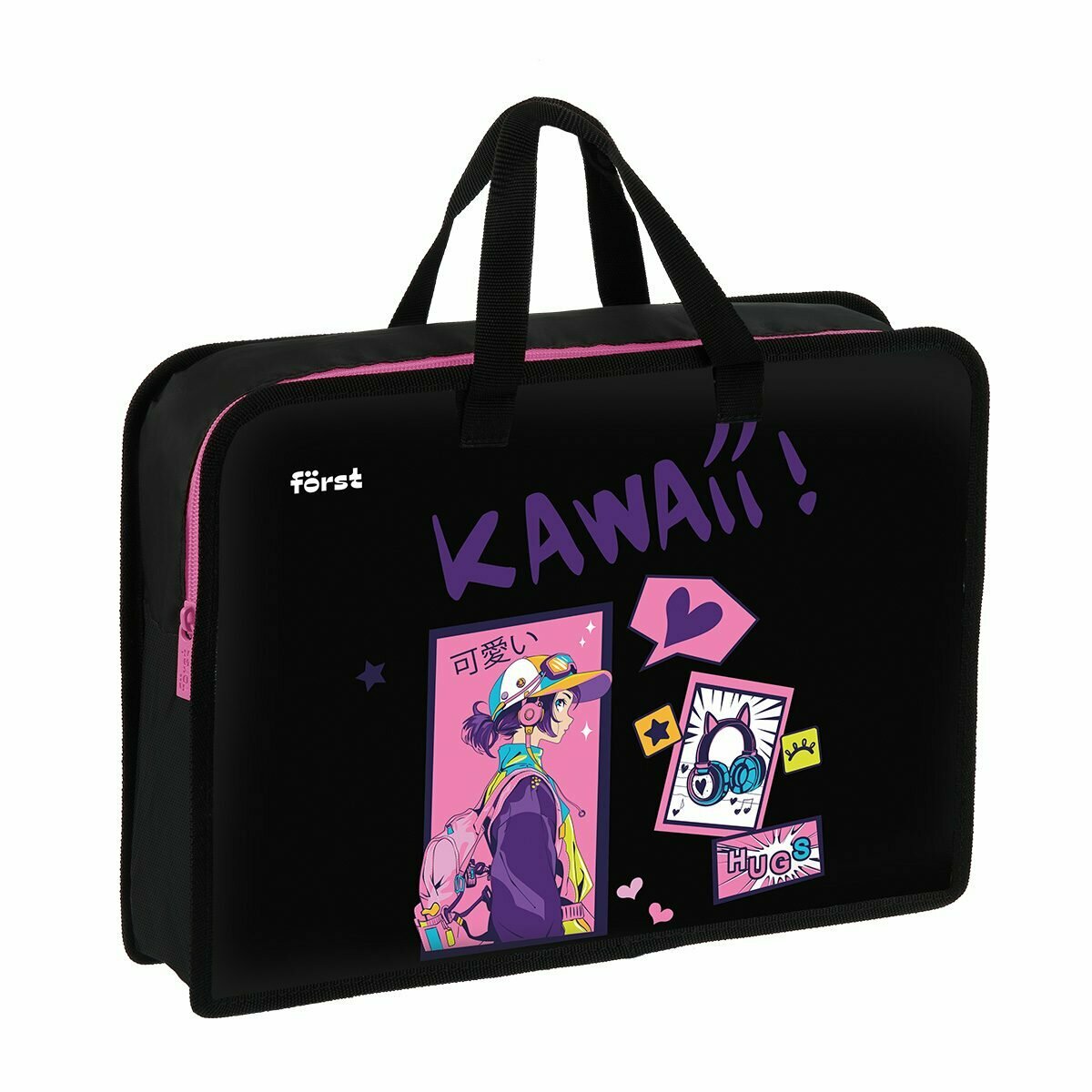Папка с ручками А4 Forst "Kawaii", 340x245x75мм, пластик, на молнии (FT-HB-750529)
