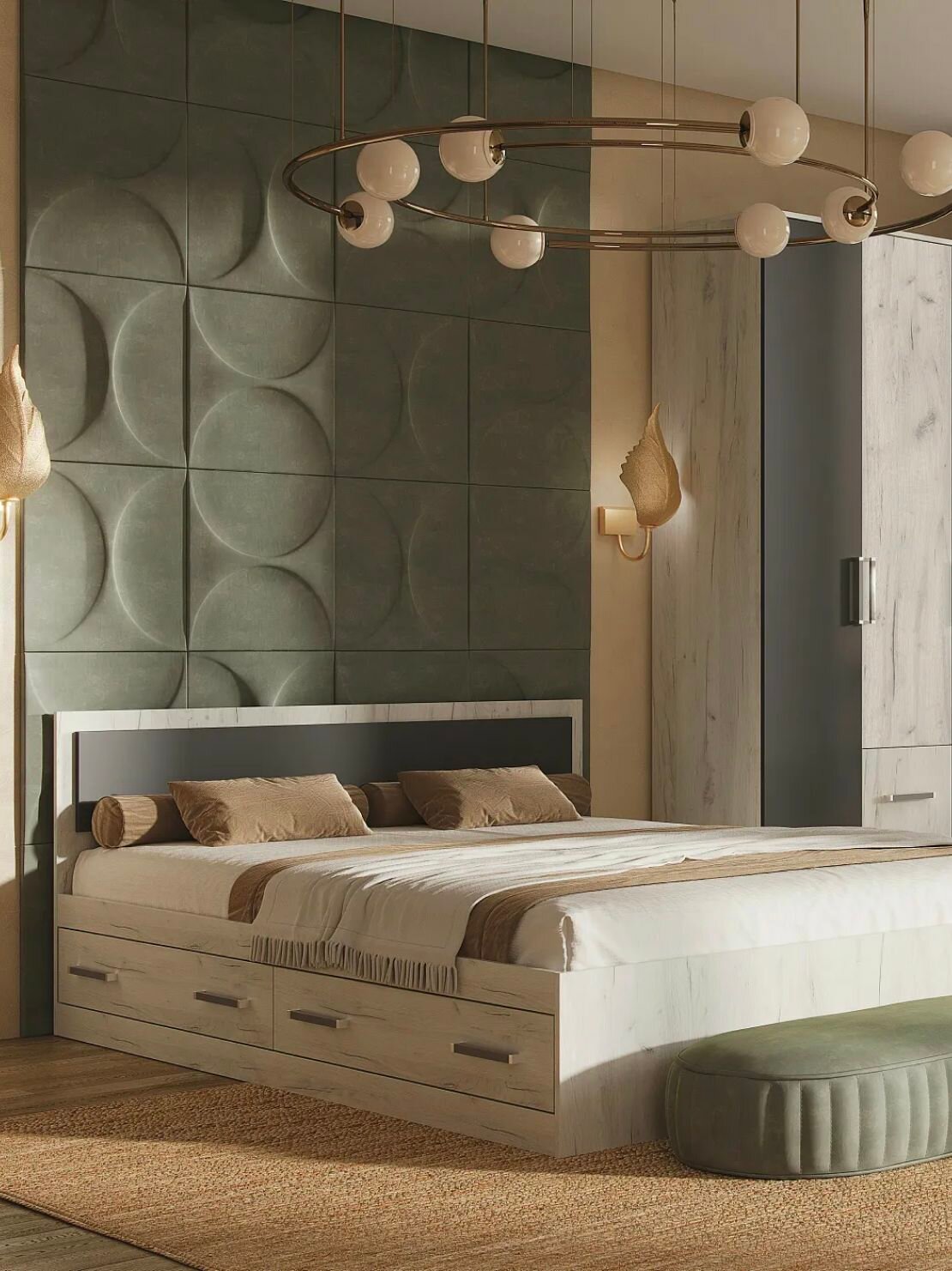 Комплект мебели для спальни Фиеста NEW композиция 3 Крафт Белый/Графит