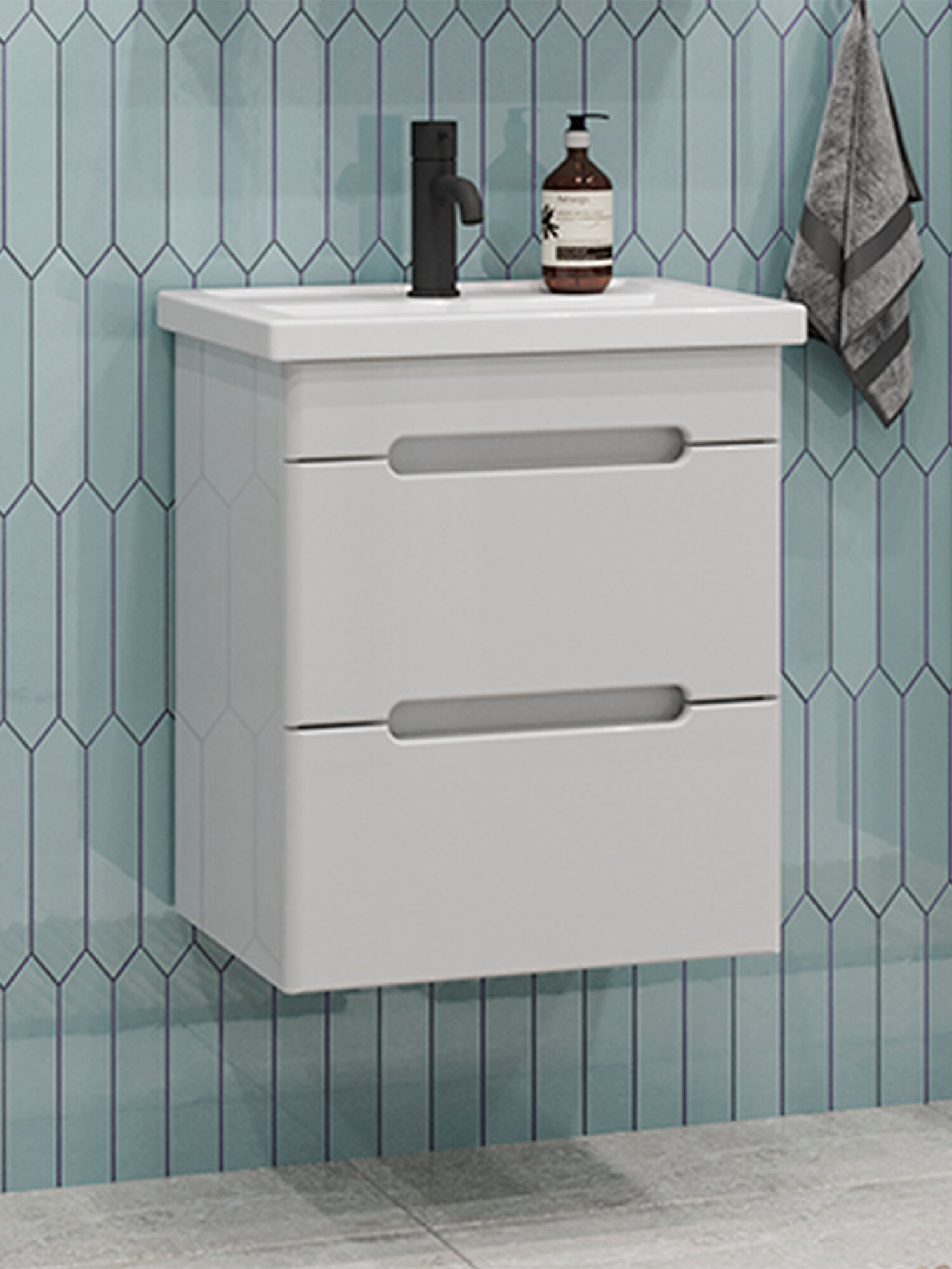 Тумба подвесная SanStar Адель 60 с раковиной Фостер 60 (комплект) для ванной комнаты, белая