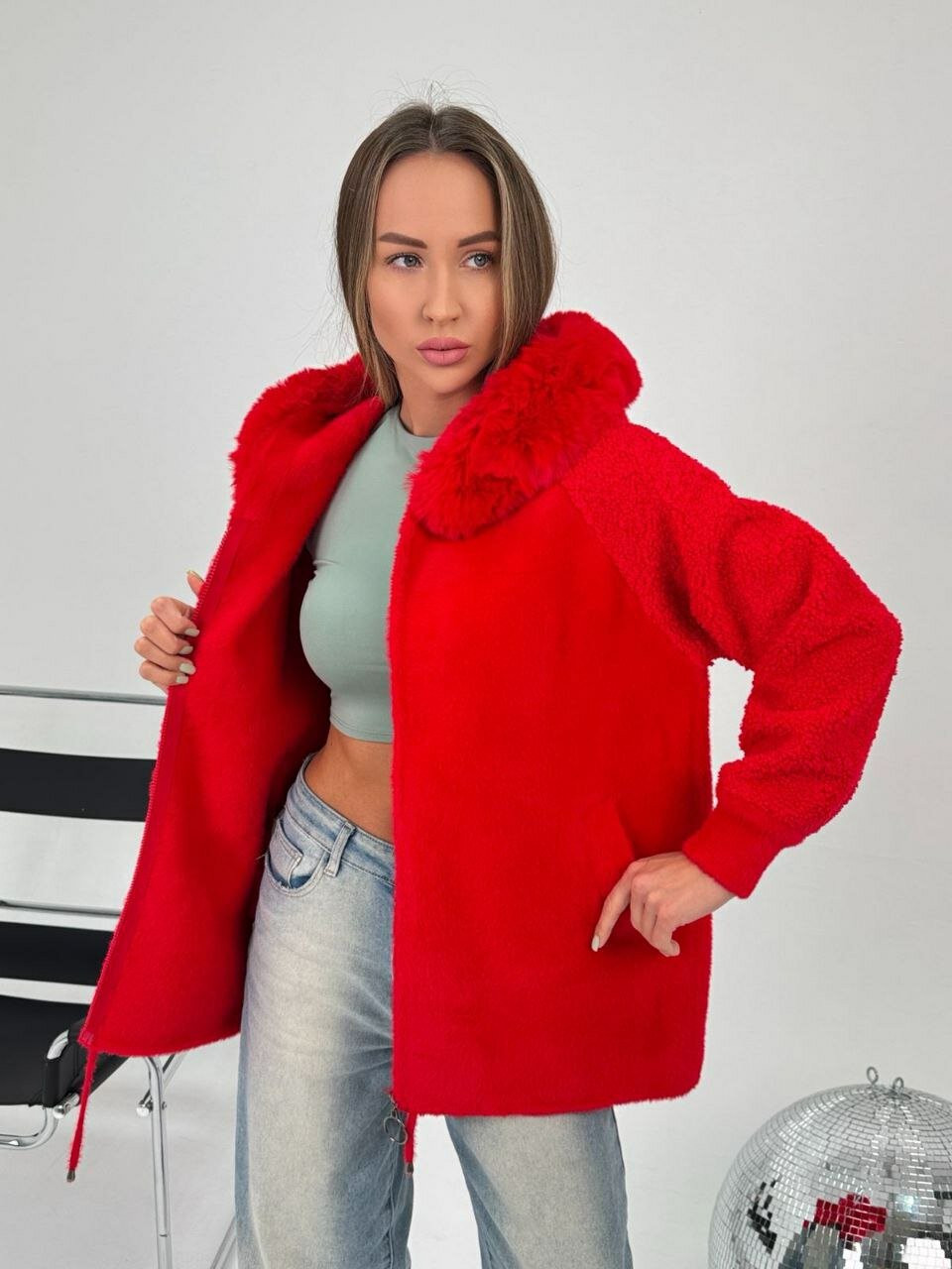 Кардиган  осенняя со съемным мехом 46-52