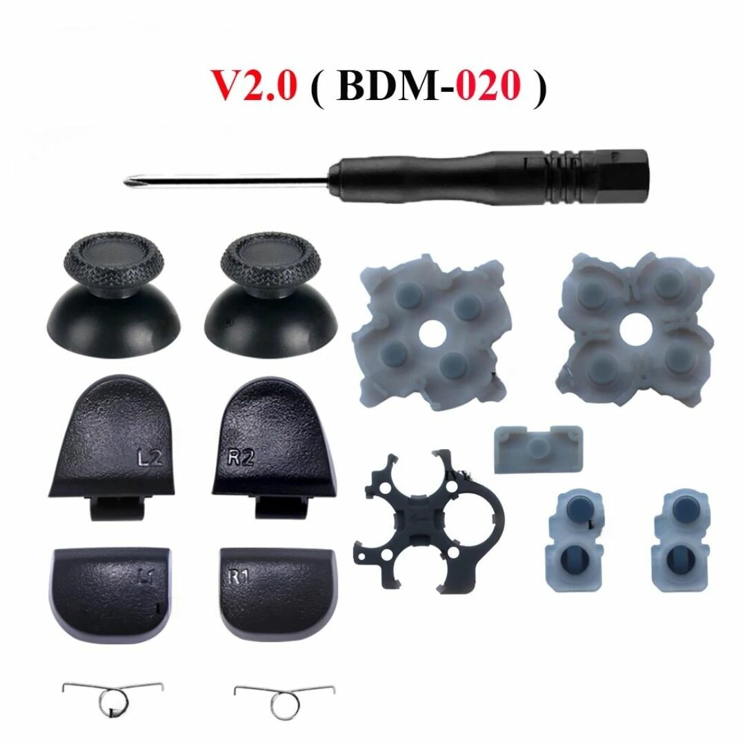 2 грибка + кнопки курки R1 L1 R2 L2 + пружинки + резинки, отвертка для геймпада Sony PS5 Dualsense BDM-020 v2 2 ревизия