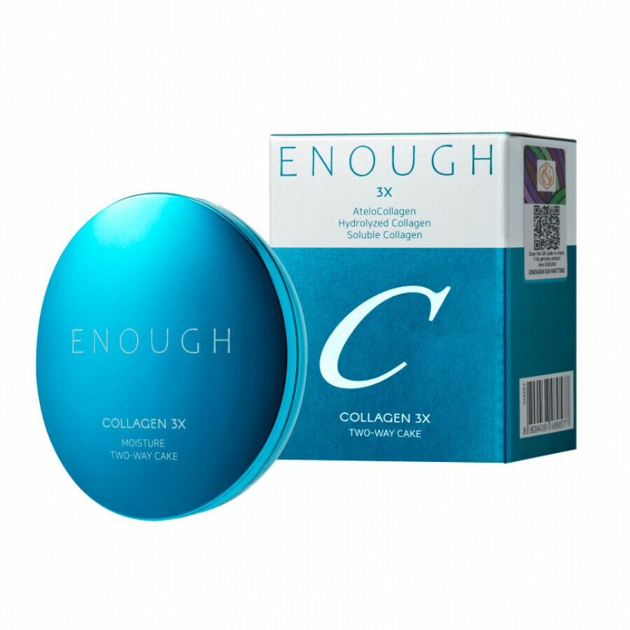 Пудра Enough Collagen 3X, увлажняющая, SPF28, сменная, сияющая