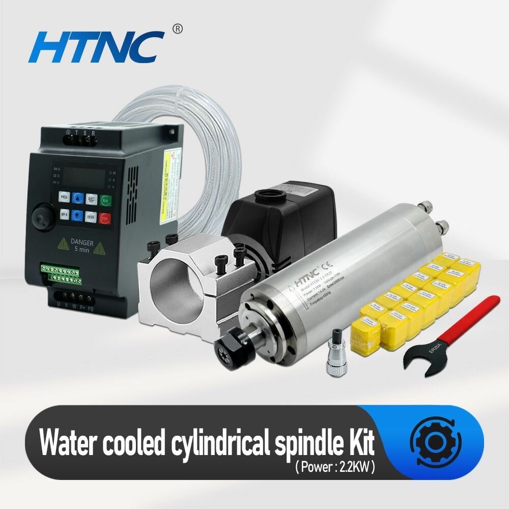 2200W шпиндельный двигатель с чпу 220v ER20 + 2,2 КВТ + 2,2 КВТ / 2квт VFD 50/60hz + насос + 80мм скоб